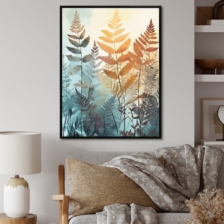 Designart "Orange Fern Fantasia" Floral Ferns Framed Wall Art For ...