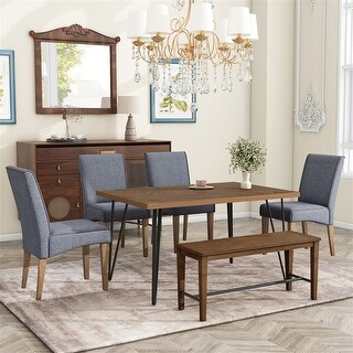 Modern 6-Piece Dining Table Set with 4 Upholstered Chairs and 1 Bench ...