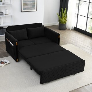 Adjustable Velvet Loveseat Sofa Bed: Pull-Out Function, Grid Design ...