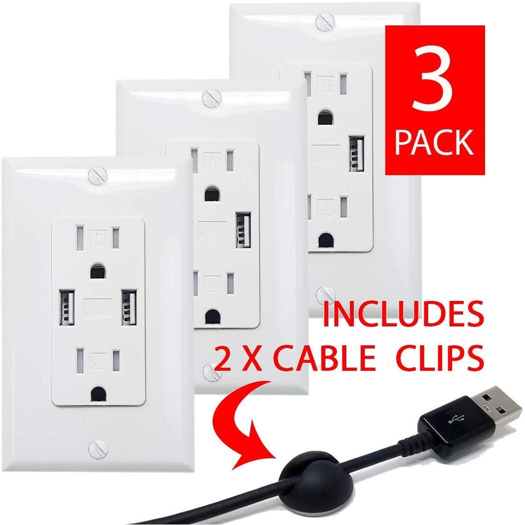 Royal Designs White USB Wall Mount and Surge Protector with 6 Outlets ...