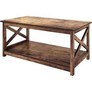 Contemporary 2-Tier Farmhouse Coffee Table in Rustic Wood Finish - 22"D ...