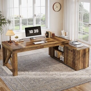 Farmhouse L-Shaped Desk, 63-Inch Home Office Executive Desks - Bed Bath ...