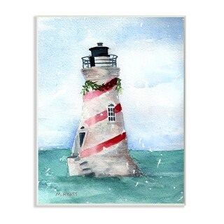 Stupell Nautical Holiday Lighthouse Christmas Candy Cane Stripes Wood ...