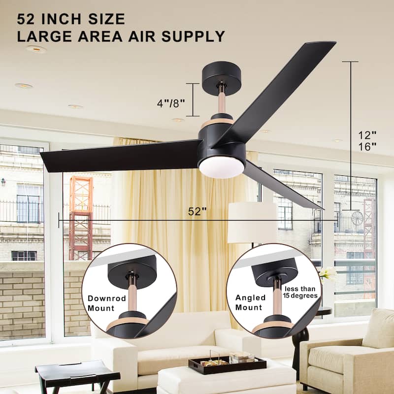 Modern 52" Ceiling Fan with Lights and Remote ，Ceiling FanLow-Profile ...