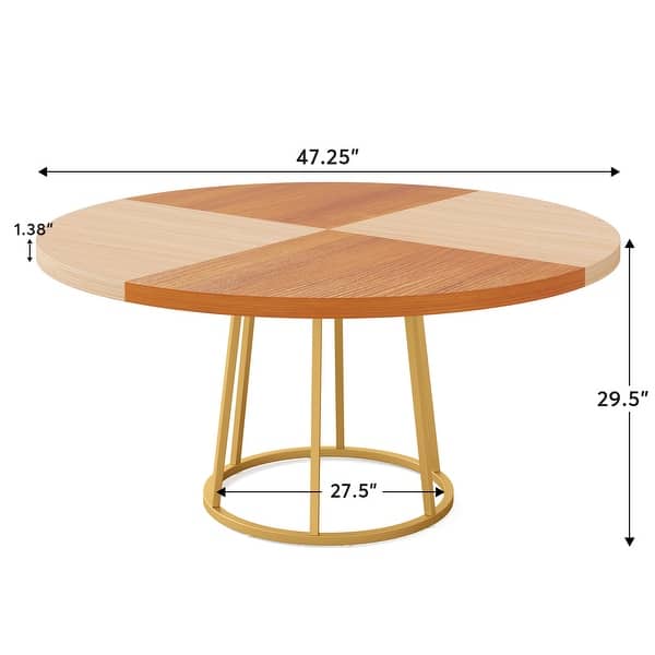47 inch Large Round Dining Kitchen Dinner Table for 4 People with Faux ...