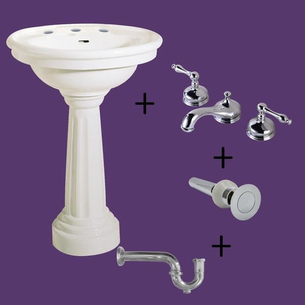 Philadelphia Biscuit Pedestal Sink 26" W with 8" Widespread Chrome ...