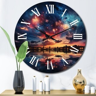 Designart "Final Fireworks Burst" Fireworks Oversized Wall Clock - Bed ...