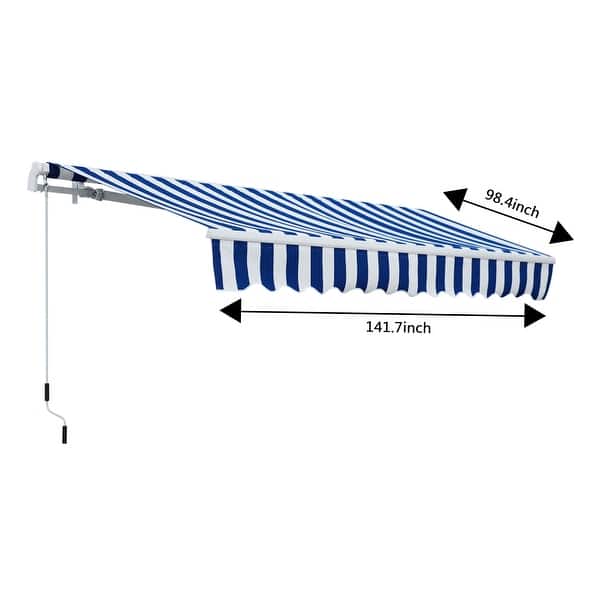 Manual Retractable Awning Outdoor Canopy (Blue with White Stripes ...