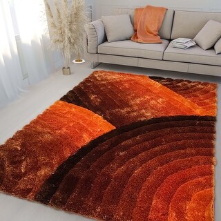 RugBerry Burnt Orange Rug Hand Tufted Modern 3D Abstract Shag Carpet ...