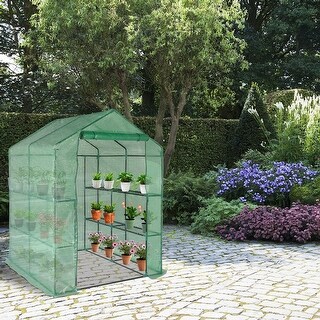 Greenhouse with 8 Pieces Grid Flower Stand with Zipper Rolling Door ...