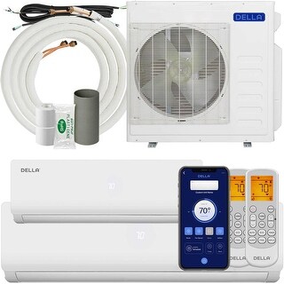 DELLA 36K BTU 2 Zone 9K 24K BTU Multi Zone Mini Split AC W/ Heat - Bed ...