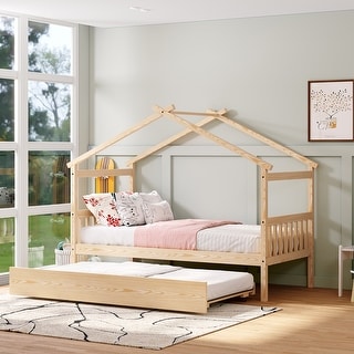 House-Shaped Twin Size Wooden House Bed, Extendable Daybed Twin Size ...