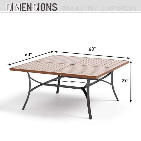 9-Piece Patio Dining Set, 60 Inch Square Metal Table and 8 Textilene ...