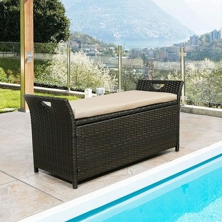 Patio Wicker Storage Bench with Cushion Black - Bed Bath & Beyond ...