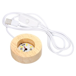 LED Light Round Wooden 2.36" Warm White Light Display Base Stand Wood ...