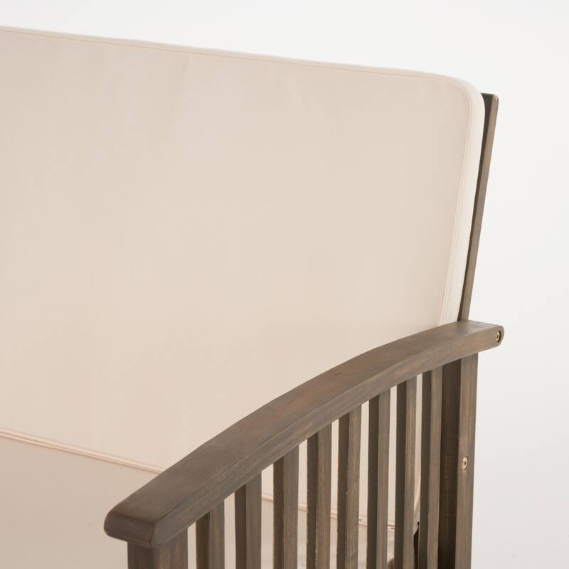 Grey and Cream Outdoor Chat Set: Acacia Wood Frame, Water-Resistant ...