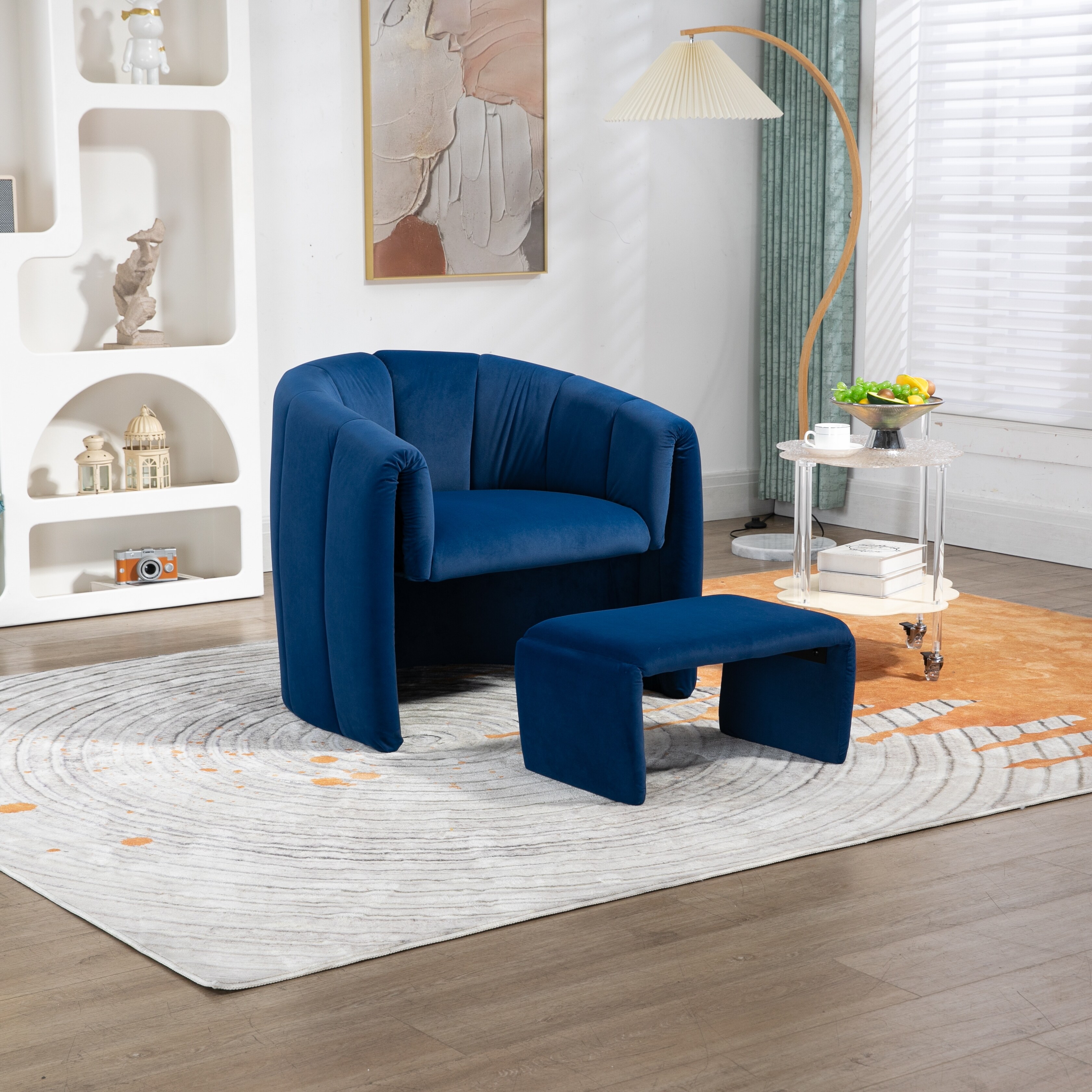Navy Velvet Accent Chair Ottoman Set Club Round Arms Barrel Chair Bed Bath Beyond 39496763
