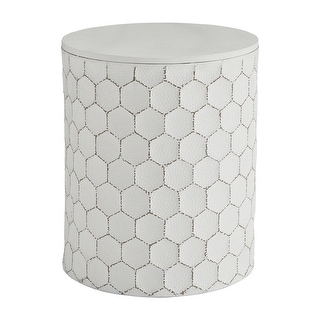Round Shaped Metal Accent Stool with Honeycomb Pattern, White - 20 H x ...