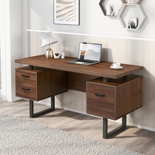59 inch Home Office Computer Desk with 3 Drawers, Wood Writing Study ...