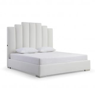 HomeRoots Queen White Vertical Channel Faux Leather Bed with USB - Bed ...