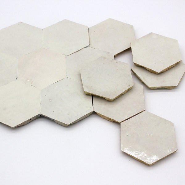 Moroccan Handmade Mosaic Zellige Clay Tile 4"x4" Hexagon Off White ...