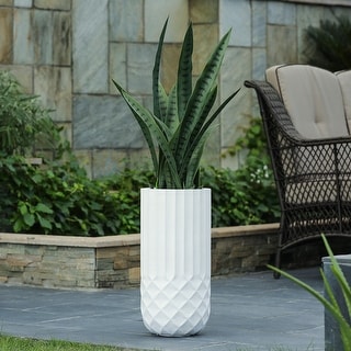 Handmade White Geometric Pattern Fiber Stone Round Tall Pot Planters ...