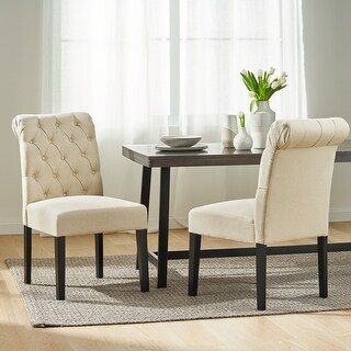 Dinah Roll Top Ivory Fabric Dining Chair Set of 2 by Christopher Knight Home On Sale Bed Bath Beyond 6036741