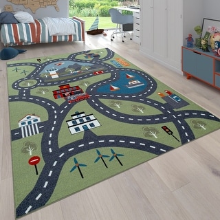 Kids Play-Mat Rug Green Landscape with Roads & Traffic for Playroom ...