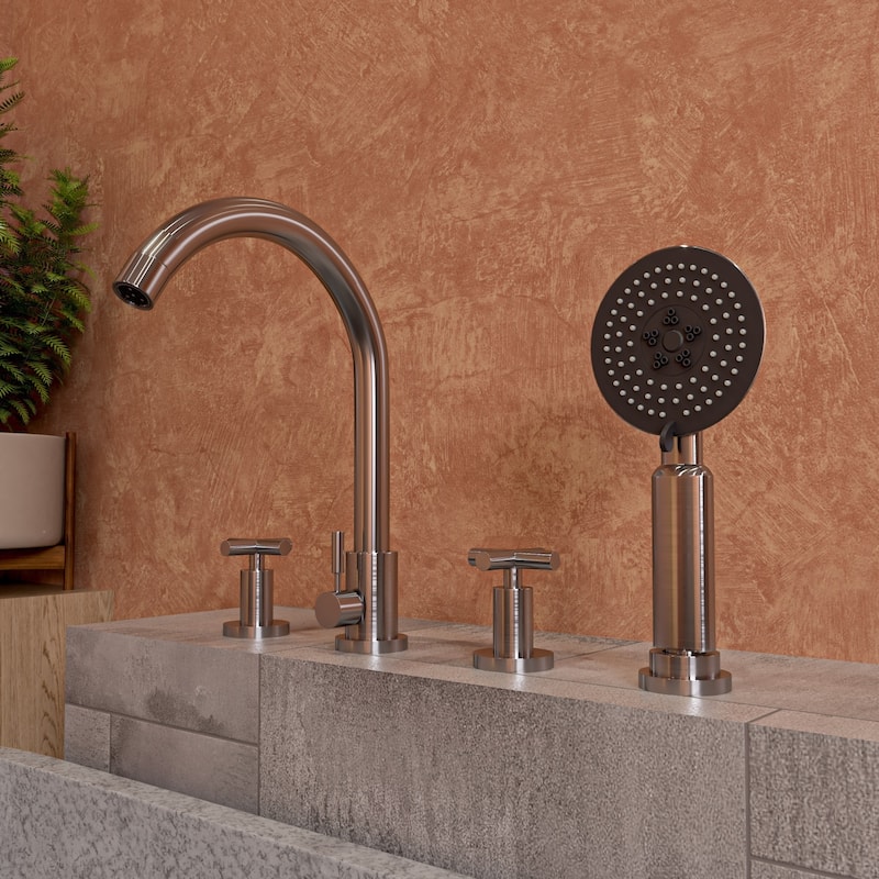 ALFI brand Brushed Nickel Deck Mounted Tub Filler with Hand Held ...