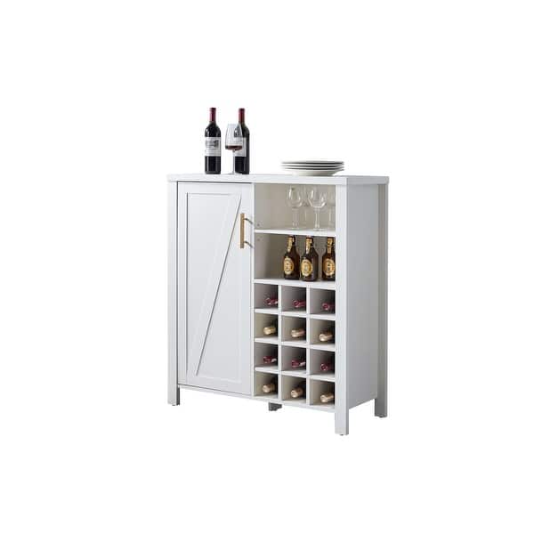 Farmhouse White Wine Cabinet with 12-Bottle Rack and Adjustable Shelves ...
