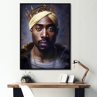Designart "Celebrity Tupac King Of Rap I" Celebrity Framed Canvas Art ...