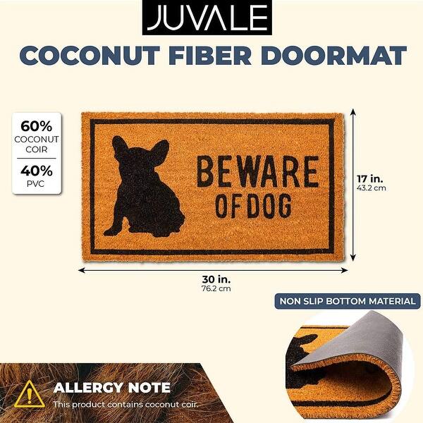 Frenchie Beware of Dog Natural Coco Coir Mat, Nonslip Welcome Doormat ...