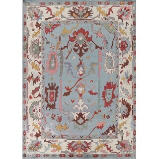 Light Blue Oushak Rug Hand-Knotted Oriental Wool Carpet - 9'2"x 11'8 ...