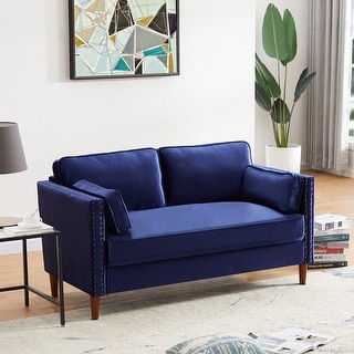 Modern Simple Style Loveseat with Nailhead Decor and Wood Legs - Bed ...