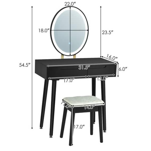 Touch Screen Vanity Makeup Table Stool Set - 31.5" x 16" x 54.5" (L x W ...