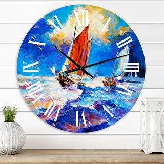 Designart 'Sailships On The Ocean Waves During Sunset' Nautical ...