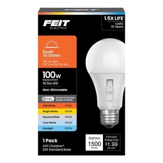 Feit A19 E26 (Medium) LED Dusk to Dawn Bulb Tunable White/Color Changing 100 Watt Equivalence 1 ...