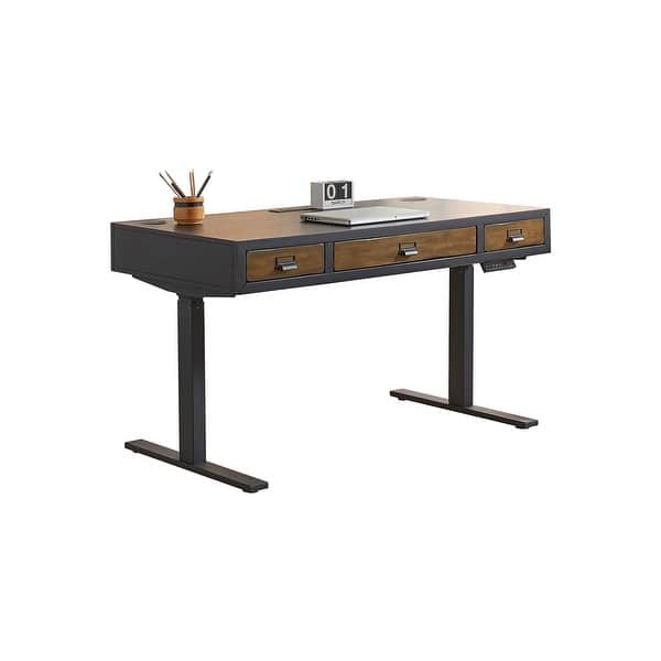 Mid-Century Wood Electronic Sit/Stand Desk, Standing Desk, Black - Bed ...