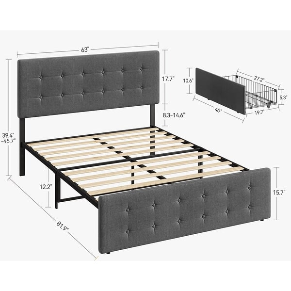 Upholstered Bed Frame with 4 Drawers and Adjustable Headboard - Bed ...