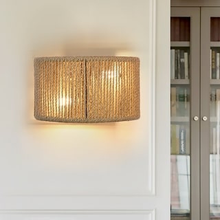 Boho Flush Mount Wall Sconce Rattan Wall Lamp Hemp Rope Farmhouse ...
