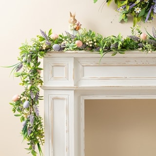 Glitzhome 72"L Easter Garland with Egg Flower Berries Lavender - Bed ...