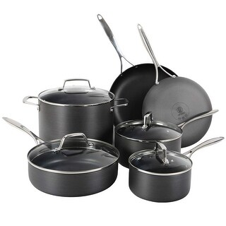 Othello 10-Piece Hard-Anodized Pots and Pans Cookware Set, Black - Bed ...