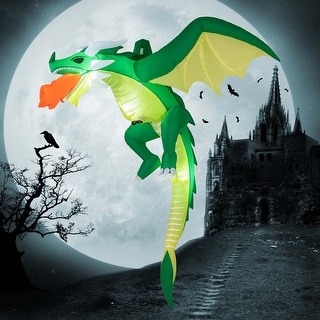 Costway 5 FT Hanging Halloween Inflatable Fire-breathing Dragon Flying ...