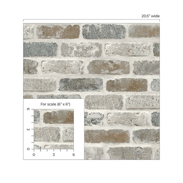 Seabrook Designs Washed Faux Brick Prepasted Wallpaper - 20.5 in. W x ...