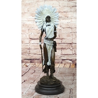 Native American Girl In Feathered Bonnet Bronze Statue Signed Original ...