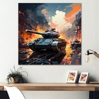Designart "Military Tank Warfare II" Abstract Fractal Orange Wall Decor ...