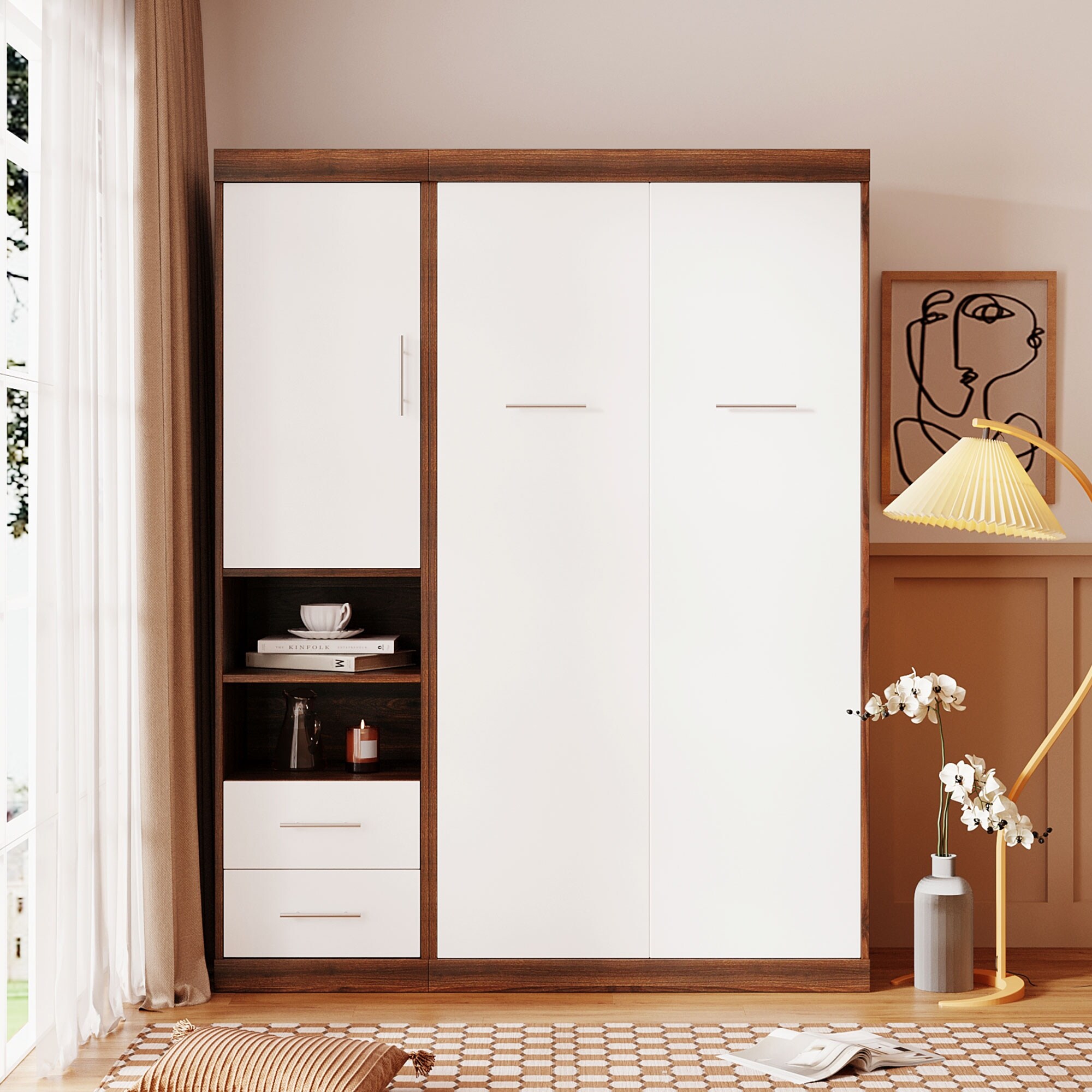 Murphy Bed Wall Bed with Storage Cabinet Storage Rack Drawer Hide A Bed On A Cabinet Space Saving