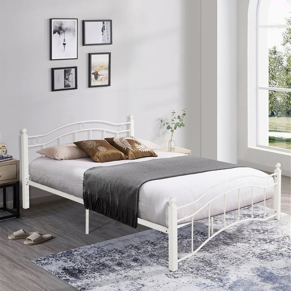 Queen Size Manor-Style Metal Platform Bed with Classic Headboard ...