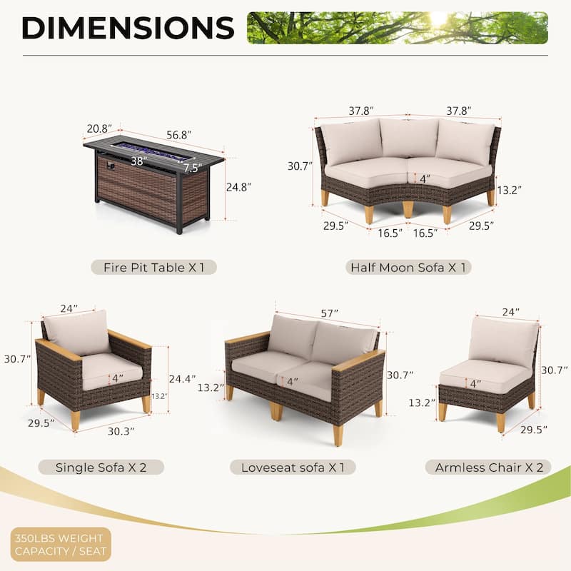 6-11 Piece Patio Outdoor Wicker Sectional Sofa Half-Moon Furniture Set ...
