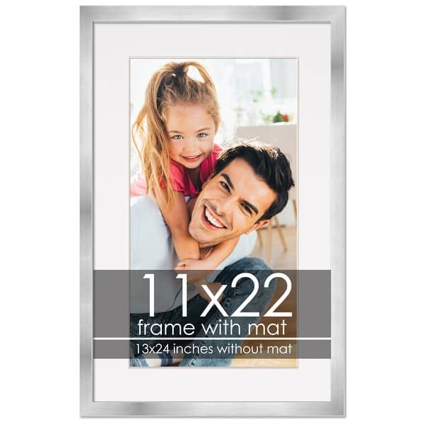 11x22 Frame with Mat - Silver 13x24 Frame Wood Made to Display Print or ...